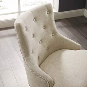 Modway Regent Tufted Button Upholstered Fabric Swivel Office Chair with Nailhead Trim in Beige