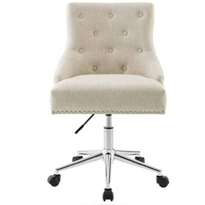 Modway Regent Tufted Button Upholstered Fabric Swivel Office Chair with Nailhead Trim in Beige