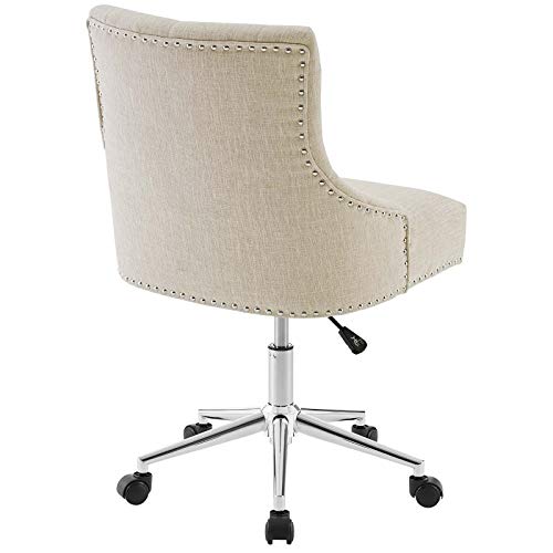 Modway Regent Tufted Button Upholstered Fabric Swivel Office Chair with Nailhead Trim in Beige