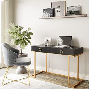 BELLEZE Modern 45 Inch Makeup Vanity Dressing Table or Home Office Computer Laptop Writing Desk with Two Storage Drawers, Wood Top, and Gold Metal Frame - Chelsea (Black)