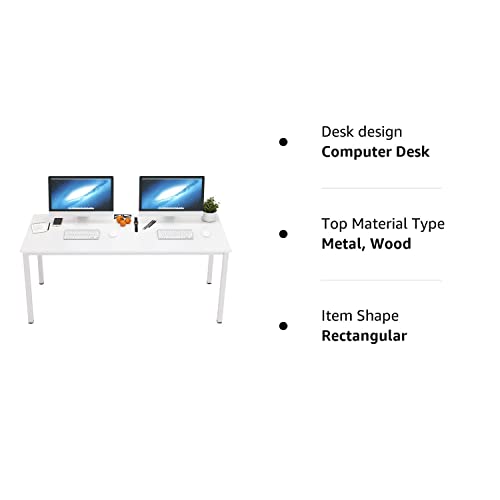 DlandHome 63 inches X-Large Computer Desk, Composite Wood Board School Desk, Decent and Steady Home Office Desk/Workstation/Table, BS1-160WW, White and White Legs, 1 Pack