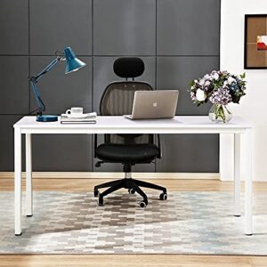 DlandHome 63 inches X-Large Computer Desk, Composite Wood Board School Desk, Decent and Steady Home Office Desk/Workstation/Table, BS1-160WW, White and White Legs, 1 Pack