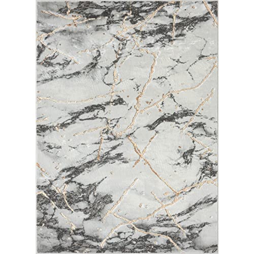 LUXE WEAVERS Ivory 5x7 Marble Abstract Area Rug Gold Living Room Rug