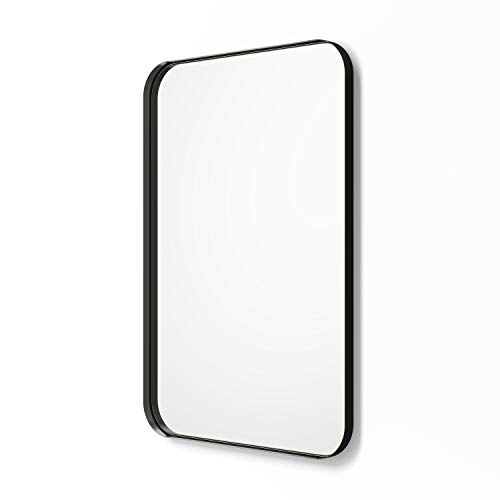 Better Bevel 30” x 40” Black Metal Framed Mirror | Rounded Rectangle Bathroom Wall Mirror