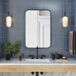 Better Bevel 30” x 40” Black Metal Framed Mirror | Rounded Rectangle Bathroom Wall Mirror