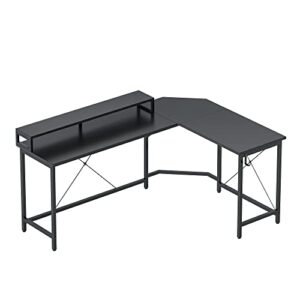 CubiCubi L Shaped Desk, 66.7" Computer Corner Desk, Home Office Study Writing Workstation with Large Monitor Stand, Space-Saving, Easy to Assemble, Black