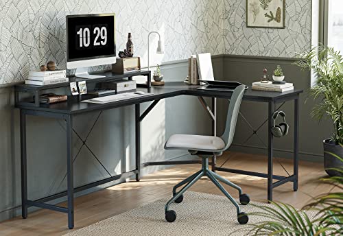 CubiCubi L Shaped Desk, 66.7" Computer Corner Desk, Home Office Study Writing Workstation with Large Monitor Stand, Space-Saving, Easy to Assemble, Black