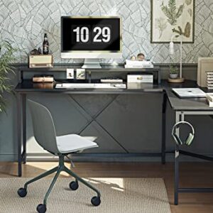 CubiCubi L Shaped Desk, 66.7" Computer Corner Desk, Home Office Study Writing Workstation with Large Monitor Stand, Space-Saving, Easy to Assemble, Black