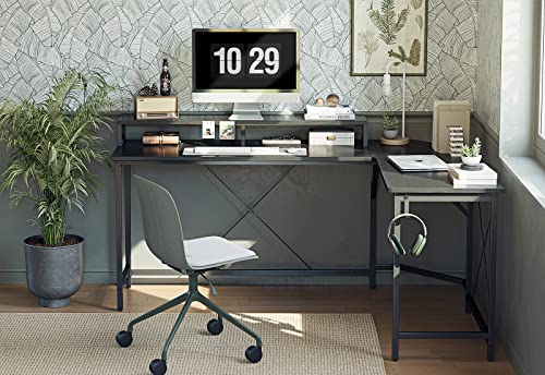 CubiCubi L Shaped Desk, 66.7" Computer Corner Desk, Home Office Study Writing Workstation with Large Monitor Stand, Space-Saving, Easy to Assemble, Black