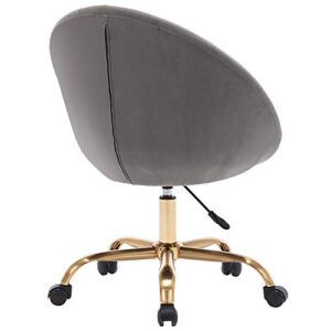 Duhome Modern Home Office Chair Desk Chair Task Computer Chair with Wheels Swivel Vanity Chair Makeup Chair Height Adjustable Chairs Velvet Button Tufted with Wheels and Gold Metal Base (Grey)