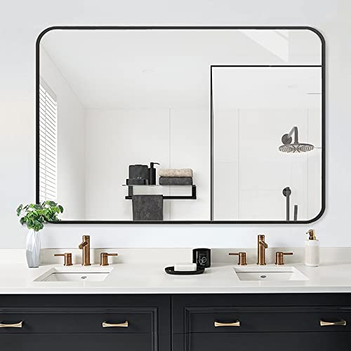 MEETDH Bathroom Mirror 30x40, Black Metal Mirror for Wall 30 x 40 inch, Rectangle Wall Mounted Mirror, Large Vanity Mirror, Wall Mirror for Bedroom, Living Room