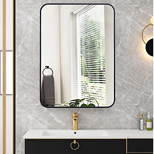 MEETDH Bathroom Mirror 30x40, Black Metal Mirror for Wall 30 x 40 inch, Rectangle Wall Mounted Mirror, Large Vanity Mirror, Wall Mirror for Bedroom, Living Room