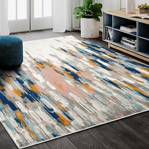 Abani Rugs Orange & Blue Contemporary Abstract Area Rug Contemporary Style, Porto Collection Stain Shedding Resistant, 6' x 9' Rectangle