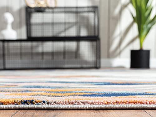 Abani Rugs Orange & Blue Contemporary Abstract Area Rug Contemporary Style, Porto Collection Stain Shedding Resistant, 6' x 9' Rectangle