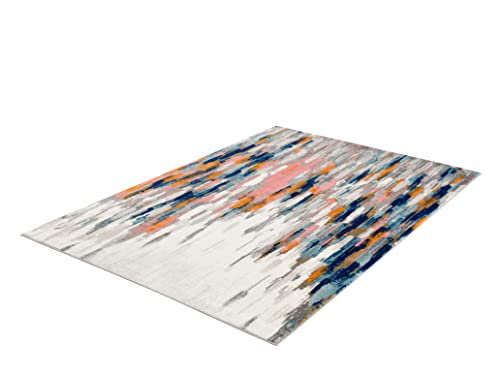 Abani Rugs Orange & Blue Contemporary Abstract Area Rug Contemporary Style, Porto Collection Stain Shedding Resistant, 6' x 9' Rectangle