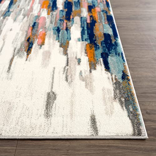 Abani Rugs Orange & Blue Contemporary Abstract Area Rug Contemporary Style, Porto Collection Stain Shedding Resistant, 6' x 9' Rectangle