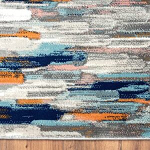 Abani Rugs Orange & Blue Contemporary Abstract Area Rug Contemporary Style, Porto Collection Stain Shedding Resistant, 6' x 9' Rectangle