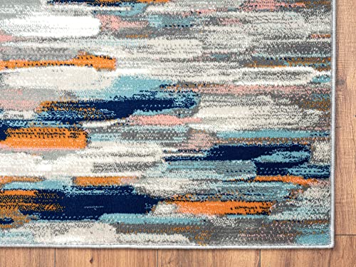 Abani Rugs Orange & Blue Contemporary Abstract Area Rug Contemporary Style, Porto Collection Stain Shedding Resistant, 6' x 9' Rectangle