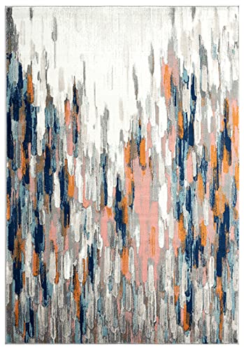 Abani Rugs Orange & Blue Contemporary Abstract Area Rug Contemporary Style, Porto Collection Stain Shedding Resistant, 6' x 9' Rectangle