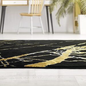 Antep Rugs Babil Gold 4x6 Marble Abstract Modern Indoor Area Rug (Black, 3'11" x 5'11")