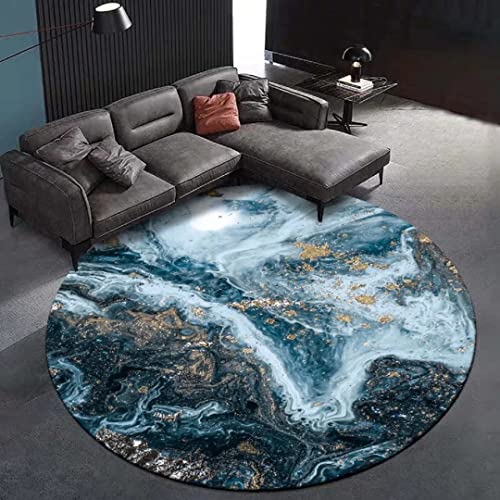 ZSSZO Living Room Modern Abstract Round Rug Pad 6 Feet Blue Marble Pattern Print Large Throw Area Rugs Washable Artistic Floor Mats for Bedroom Sofa Balcony