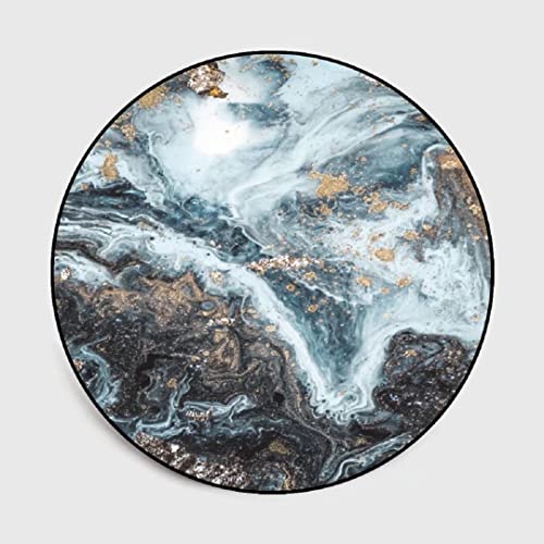 ZSSZO Living Room Modern Abstract Round Rug Pad 6 Feet Blue Marble Pattern Print Large Throw Area Rugs Washable Artistic Floor Mats for Bedroom Sofa Balcony