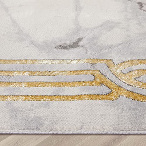 Well Woven Lezlee Ivory & Gold Retro Border Marble Pattern Area Rug (5'3" x 7'3")