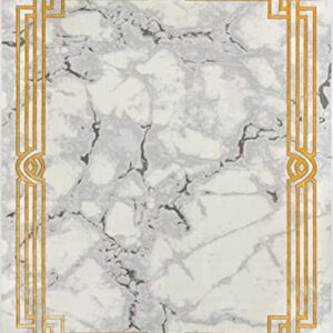 Well Woven Lezlee Ivory & Gold Retro Border Marble Pattern Area Rug (5'3" x 7'3")