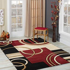 GLORY RUGS Area Rug Modern 5x7 Dark Red Soft Hand Carved Contemporary Floor Carpet with Premium Fluffy Texture for Indoor Living Dining Room and Bedroom Area.