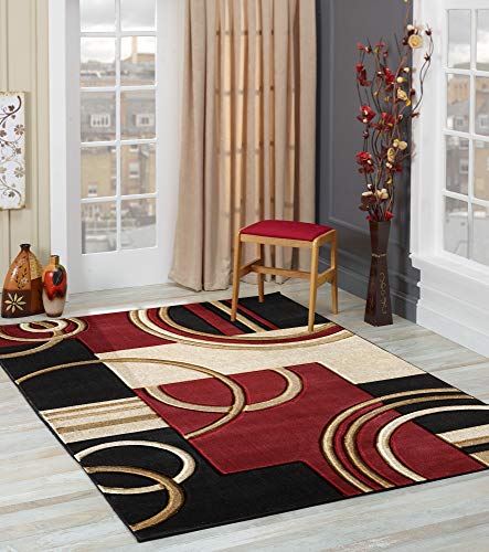 GLORY RUGS Area Rug Modern 5x7 Dark Red Soft Hand Carved Contemporary Floor Carpet with Premium Fluffy Texture for Indoor Living Dining Room and Bedroom Area.