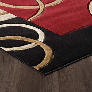 GLORY RUGS Area Rug Modern 5x7 Dark Red Soft Hand Carved Contemporary Floor Carpet with Premium Fluffy Texture for Indoor Living Dining Room and Bedroom Area.