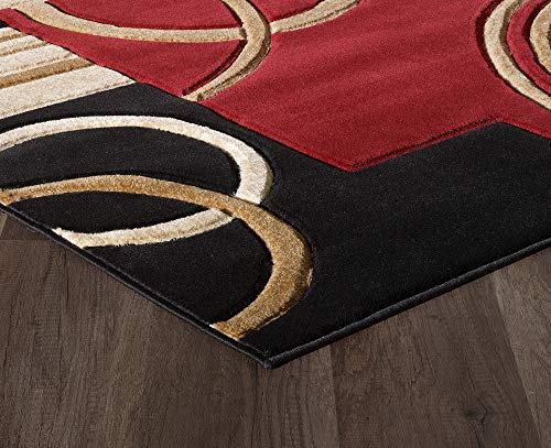 GLORY RUGS Area Rug Modern 5x7 Dark Red Soft Hand Carved Contemporary Floor Carpet with Premium Fluffy Texture for Indoor Living Dining Room and Bedroom Area.