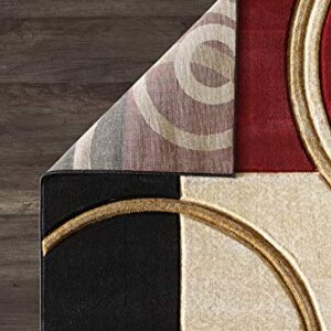 GLORY RUGS Area Rug Modern 5x7 Dark Red Soft Hand Carved Contemporary Floor Carpet with Premium Fluffy Texture for Indoor Living Dining Room and Bedroom Area.