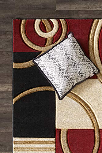 GLORY RUGS Area Rug Modern 5x7 Dark Red Soft Hand Carved Contemporary Floor Carpet with Premium Fluffy Texture for Indoor Living Dining Room and Bedroom Area.