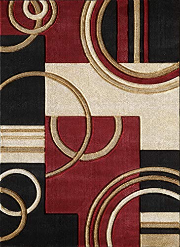 GLORY RUGS Area Rug Modern 5x7 Dark Red Soft Hand Carved Contemporary Floor Carpet with Premium Fluffy Texture for Indoor Living Dining Room and Bedroom Area.