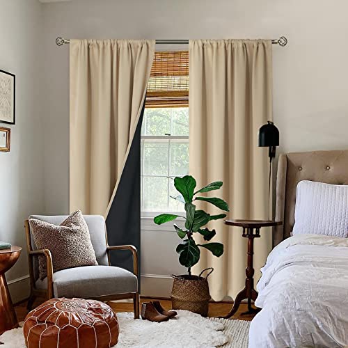 BGment Thermal Insulated 100% Blackout Curtains for Bedroom with Black Liner, Double Layer Full Room Darkening Noise Reducing Rod Pocket Curtain (42 x 84 Inch, Beige, 2 Panels)