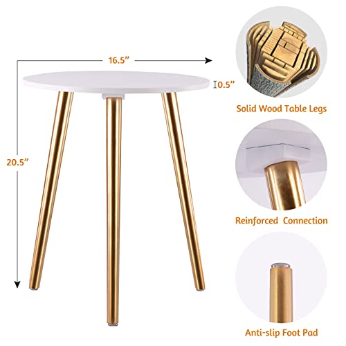 Apicizon Round Side Table, White Nightstand Coffee End Table for Living Room, Bedroom, Small Spaces, Easy Assembly Boho Side Table Home Decor Bedside Table with Glod Wood Legs 16.5 Inch (Gold)