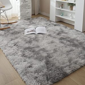 nk decoration soft fluffy area rugs for living room, faux fur shag rug for bedroom home detor, non-slip nursery rugs for girls boys kids room, modern indoor floor carpets (6x9ft, grey white)