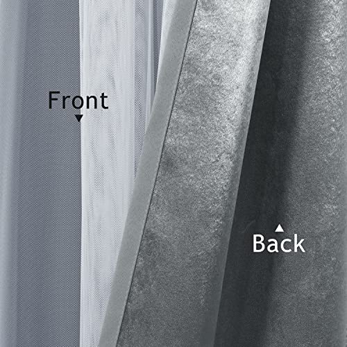 BONZER White Sheer Tulle Overlay Blackout Curtains Grommet Top Mix and Match Curtains for Living Room, Cloud Grey, 52x84 Inch, Set of 2 Panels