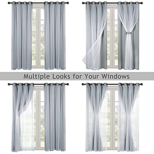 BONZER White Sheer Tulle Overlay Blackout Curtains Grommet Top Mix and Match Curtains for Living Room, Cloud Grey, 52x84 Inch, Set of 2 Panels