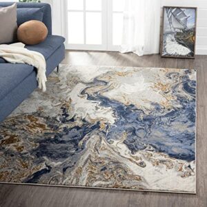 luxe weavers marble collection blue area rug 2×7 modern abstract swirl design non-shedding carpet