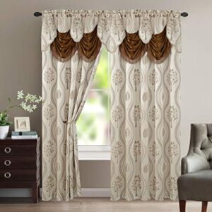 elegant comfort luxurious beautiful curtain panel set with attached valance and backing 54″ x 84 inch (set of 2), beige