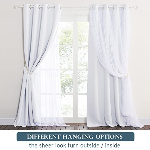 PONY DANCE Living Room Curtains 84 Inch Length - Sheer Overlay Curtains, 52 inches Wide, Window Treatment Panels, Cortinas De Sala Elegantes (Winter White, Set of 2, with Extra Tie-Backs)