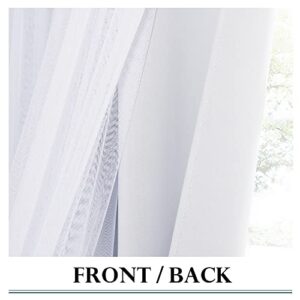 PONY DANCE Living Room Curtains 84 Inch Length - Sheer Overlay Curtains, 52 inches Wide, Window Treatment Panels, Cortinas De Sala Elegantes (Winter White, Set of 2, with Extra Tie-Backs)