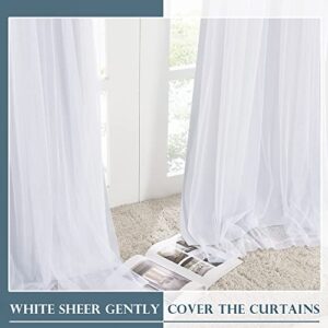 PONY DANCE Living Room Curtains 84 Inch Length - Sheer Overlay Curtains, 52 inches Wide, Window Treatment Panels, Cortinas De Sala Elegantes (Winter White, Set of 2, with Extra Tie-Backs)