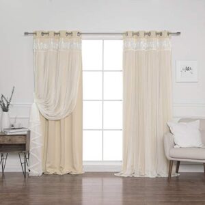 best home fashion lace overlay thermal insulated solid blackout curtains – stainless steel nickel grommet top – beige – 52″ w x 84″ l – (set of 2 panels)