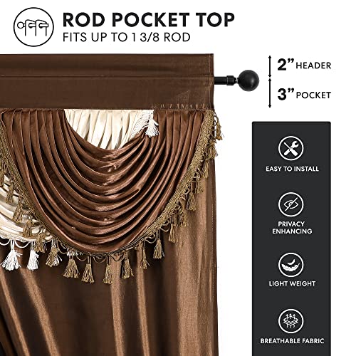 Regal Home Collections Amore Curtains 5-Piece Window Curtain Set - 54-Inch W x 84-Inch L Panels with Attached Valance and 2 Tiebacks - Bedroom Curtains and Living Room Curtains (Brown)