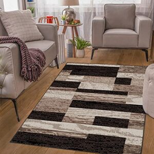 superior indoor large area rug with jute backing for bedroom, dorm, living room, entryway, hallway, perfect for hardwood floors – rockwood modern geometric design, 5′ x 8′, chocolate