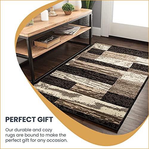 SUPERIOR Indoor Large Area Rug with Jute Backing for Bedroom, Dorm, Living Room, Entryway, Hallway, Perfect for Hardwood Floors - Rockwood Modern Geometric Design, 5' X 8', Chocolate