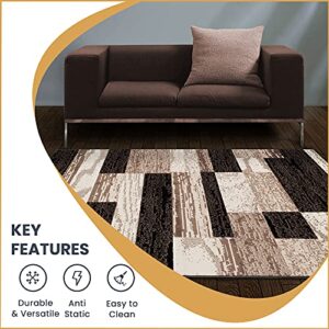 SUPERIOR Indoor Large Area Rug with Jute Backing for Bedroom, Dorm, Living Room, Entryway, Hallway, Perfect for Hardwood Floors - Rockwood Modern Geometric Design, 5' X 8', Chocolate